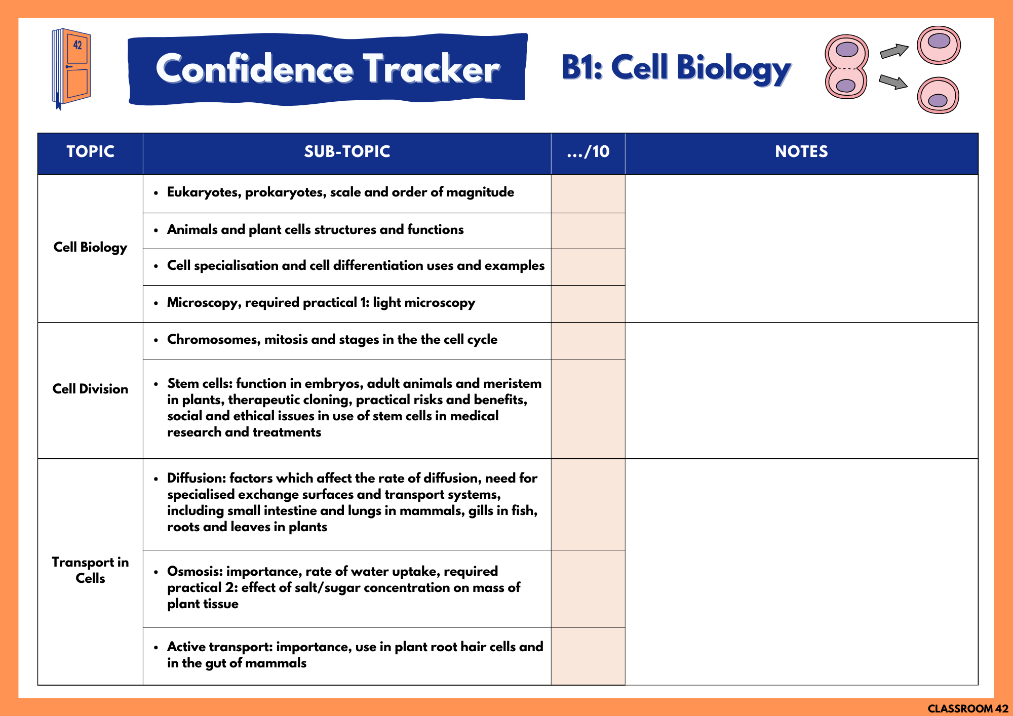 AQA GCSE Biology – Confidence Tracker (Double Science, HT) – Classroom 42